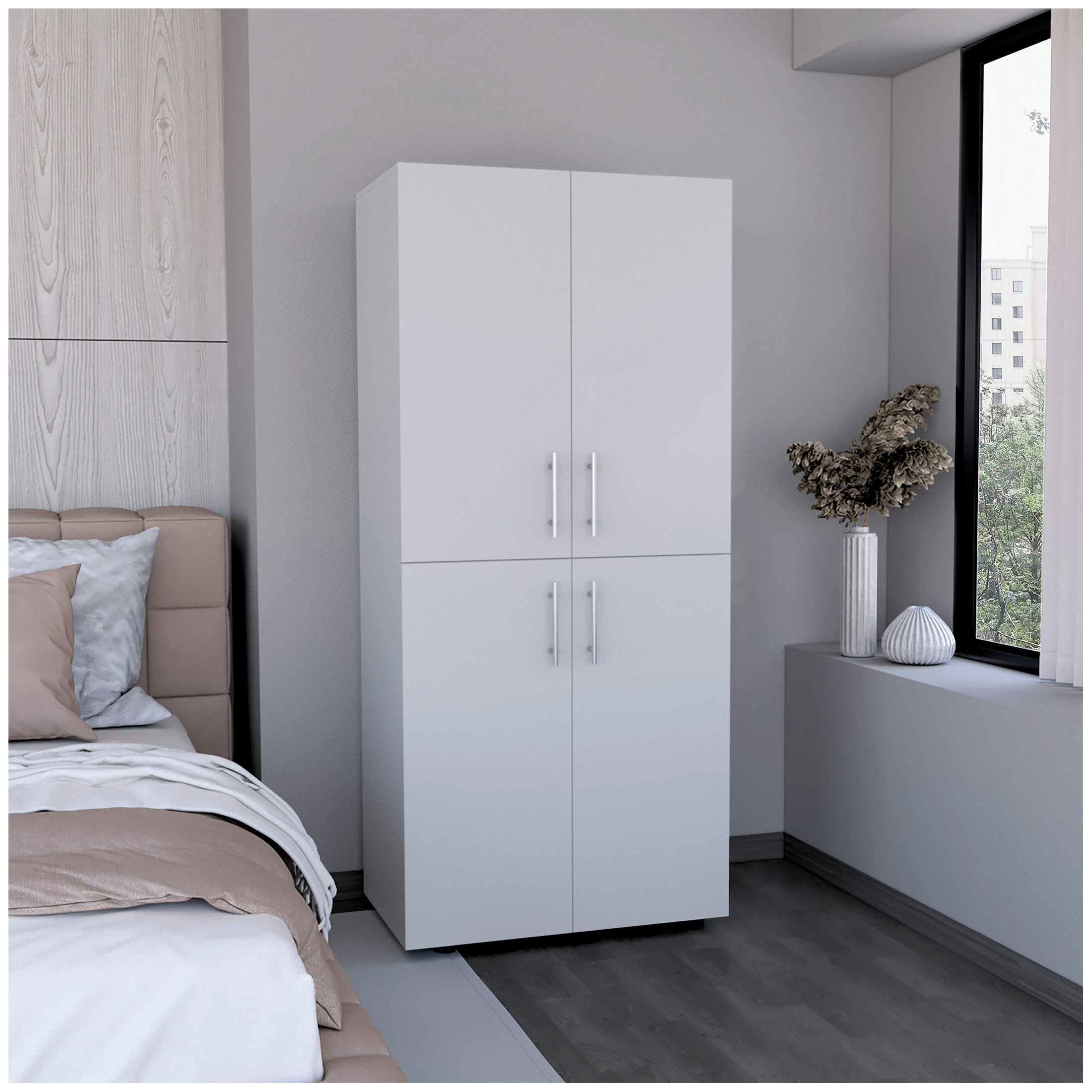 Ivy Bronx Hazel 70" High Four-Door Armoire Wardrove Closet Cabinet, Six Shelves And Two Hanging ...